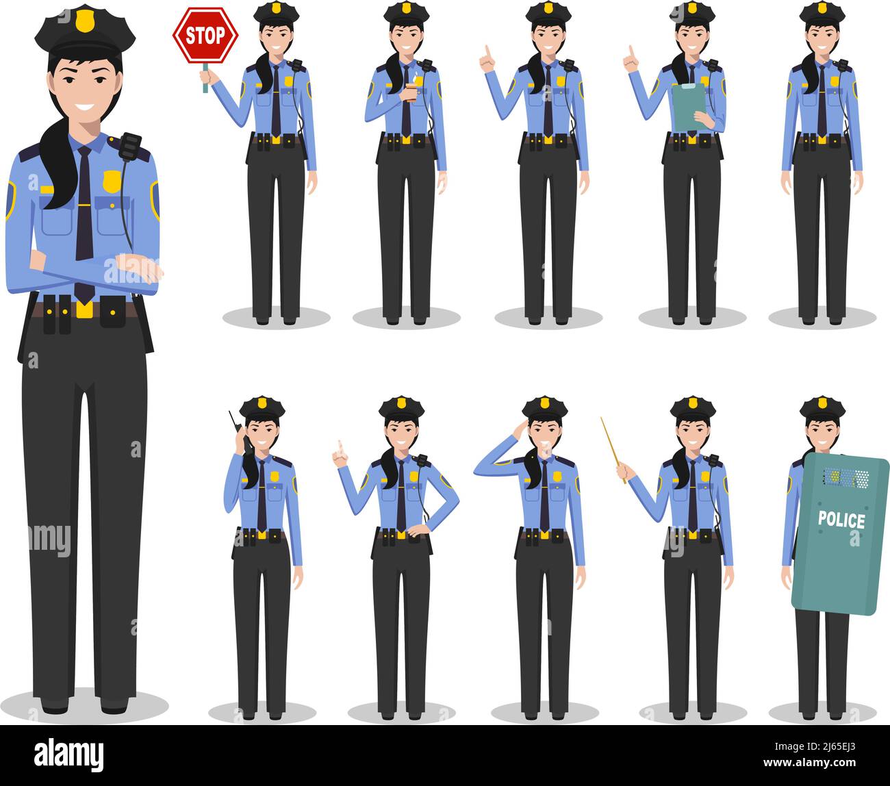 Set of different detailed illustration of american SWAT officer ...
