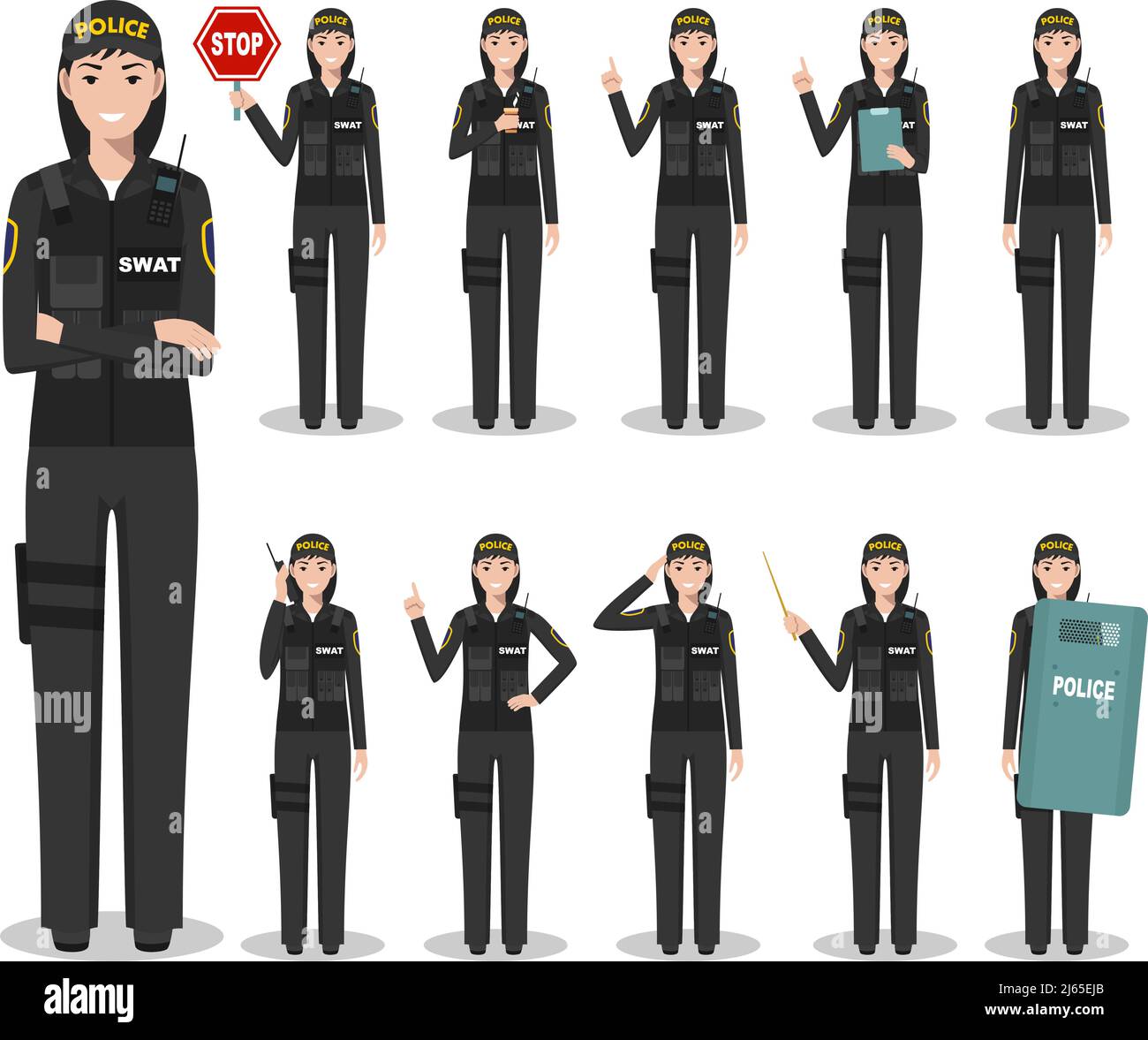 Set of different detailed illustration of american SWAT officer ...