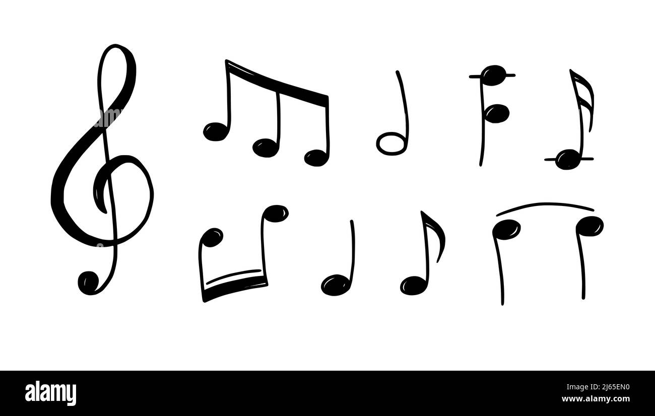 Music note doodle drawn style. Hand drawn sketch musical note, key ...