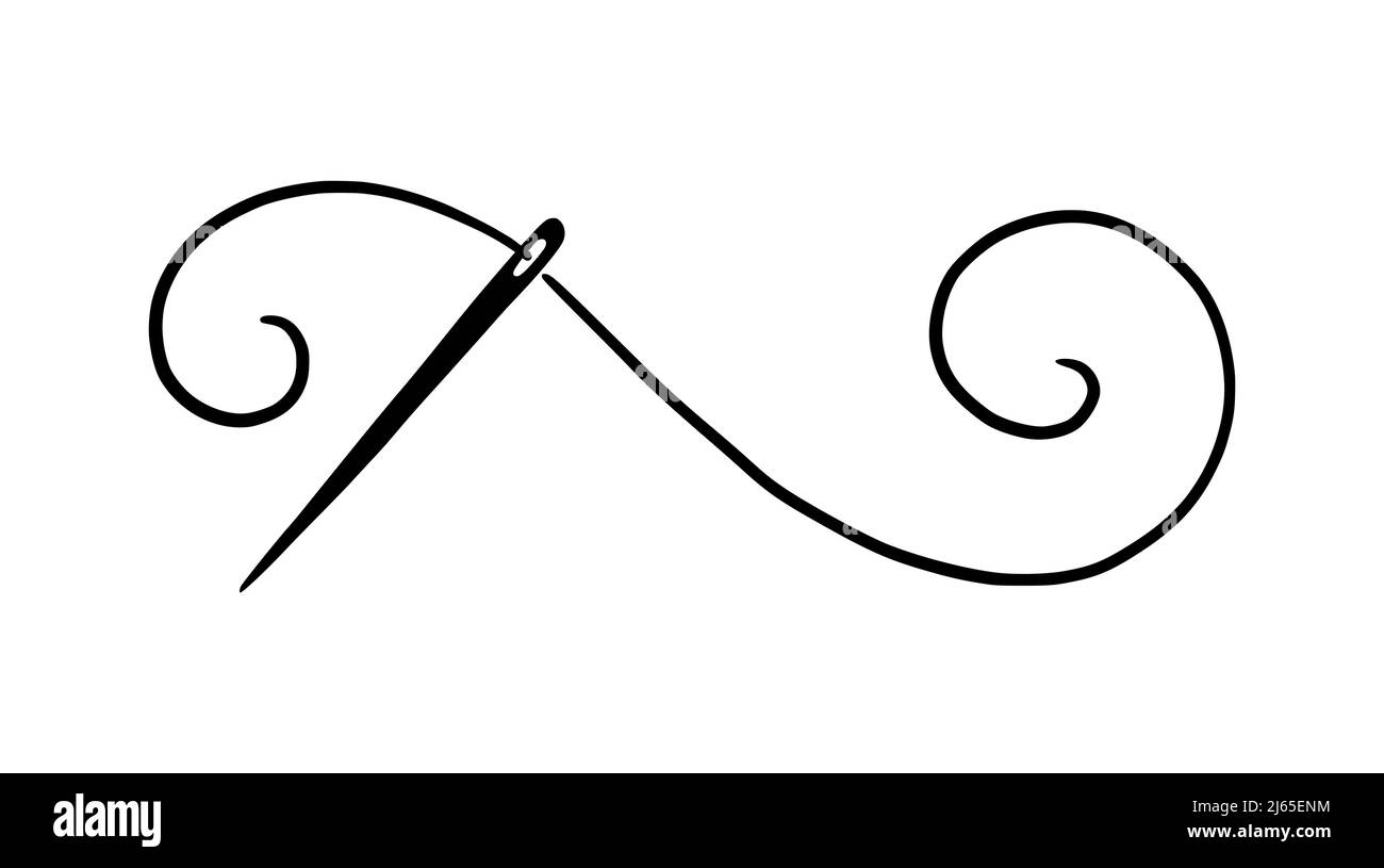 Tailor needle with thread. Hand drawn doodle sketch style sewing needle ...