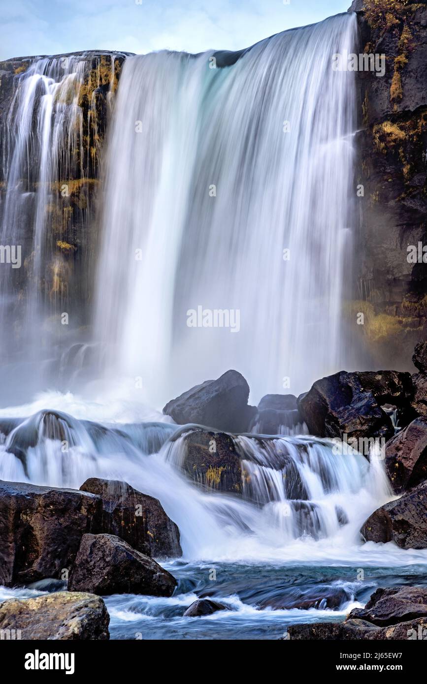 Oxarafoss, or the waterfall in the Ax River, in the Thingvellir ...