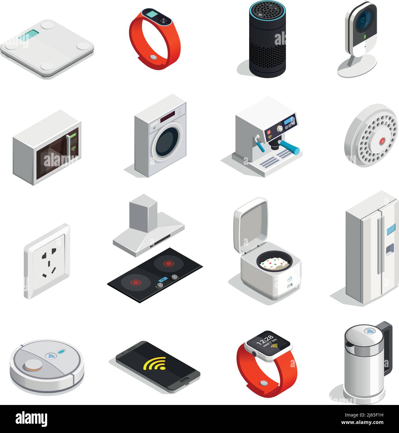 Internet of things set of isometric icons with wireless connect, mobile ...
