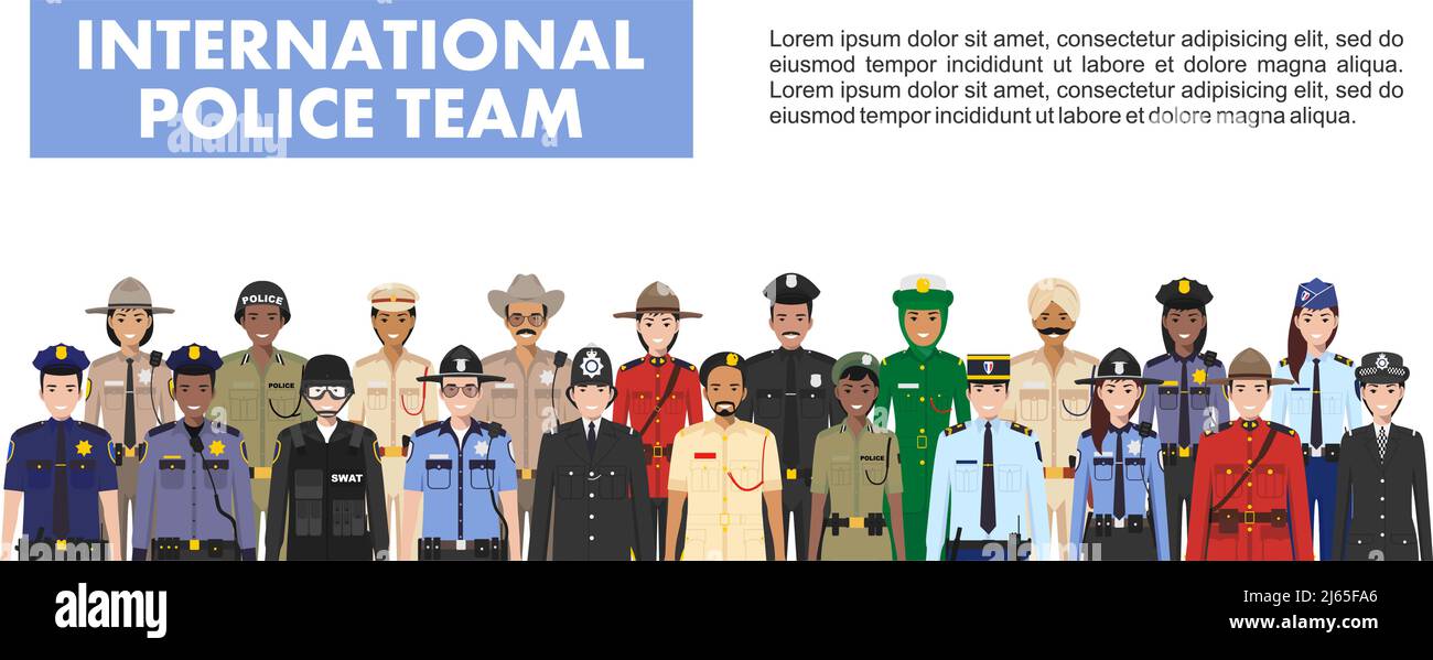 International police team. Detailed illustration of police different ...