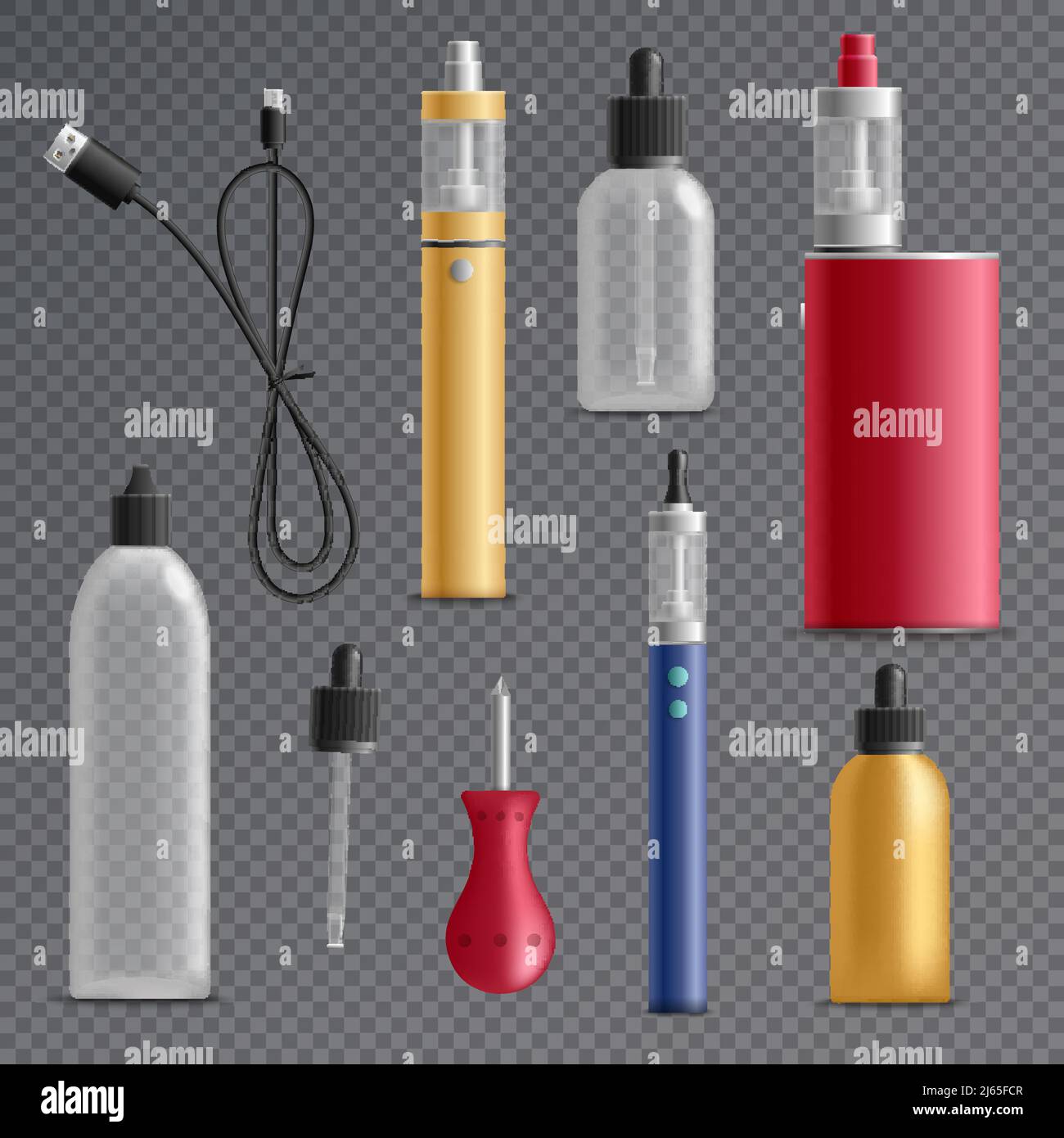 Vaping realistic set on transparent background with isolated images of ...