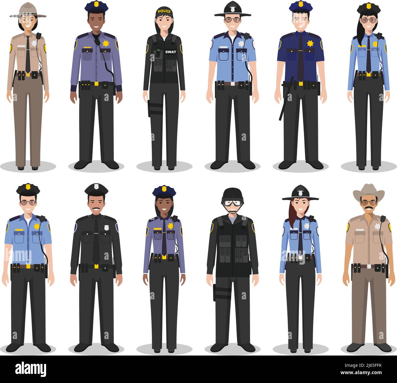 Detailed illustration of sheriff, SWAT officer, policewoman and ...