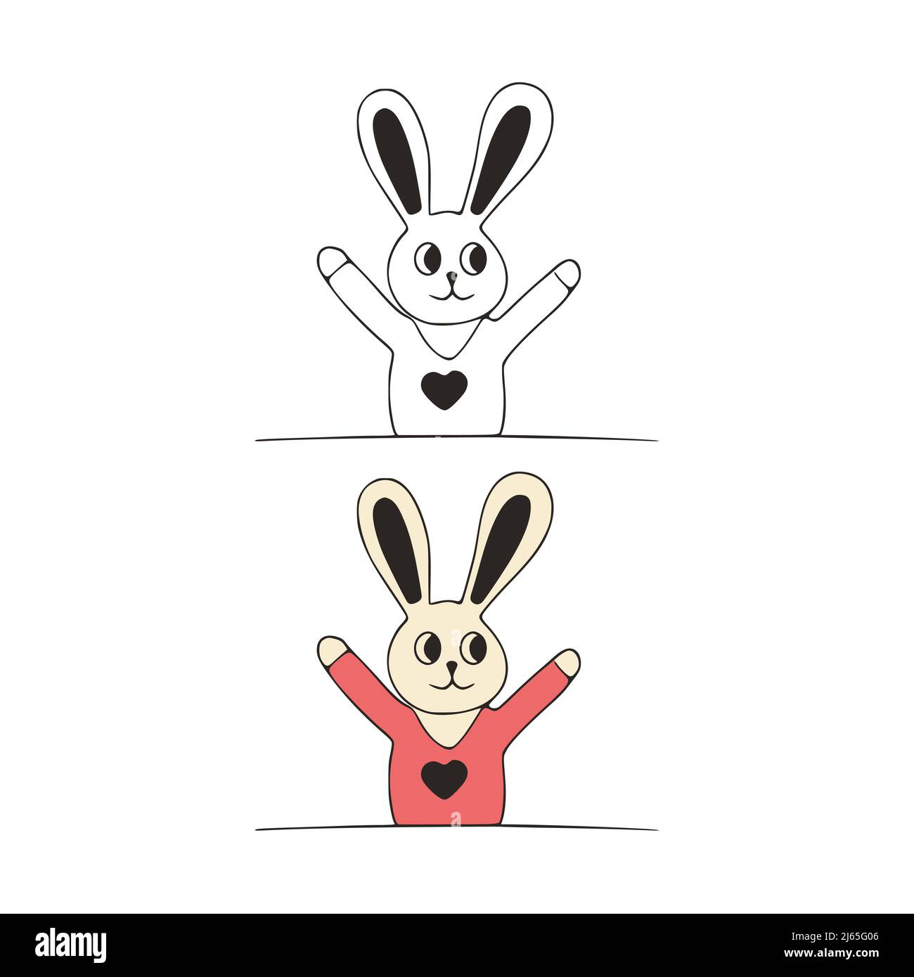 Funny rabbit doodle icon. Cute pets vector art on white background ...