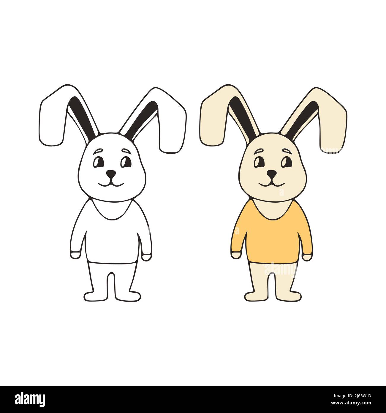 Funny rabbit doodle icon. Cute pets vector art on white background ...