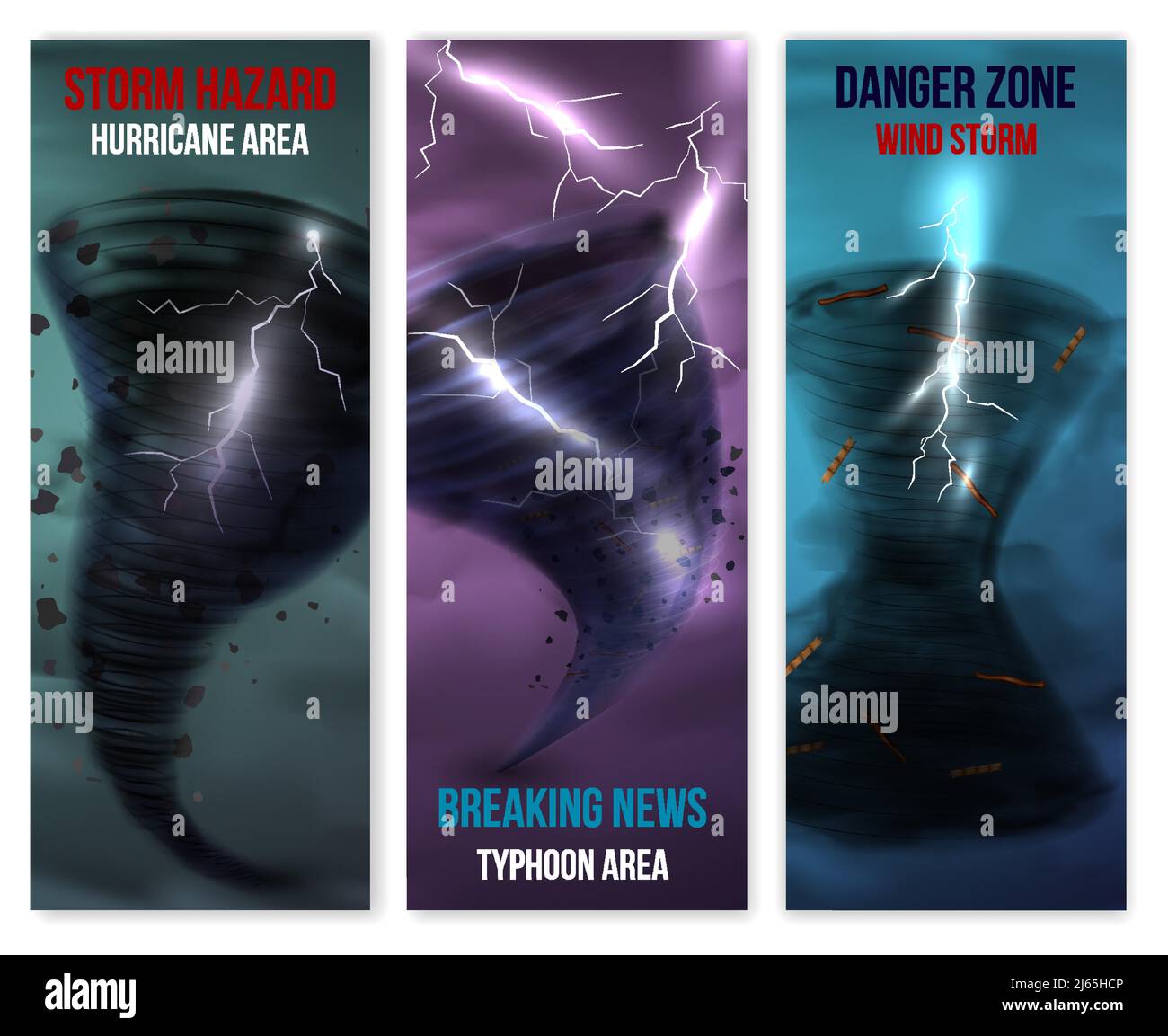 Storm hurricane tornado realistic banners collection of three vertical ...