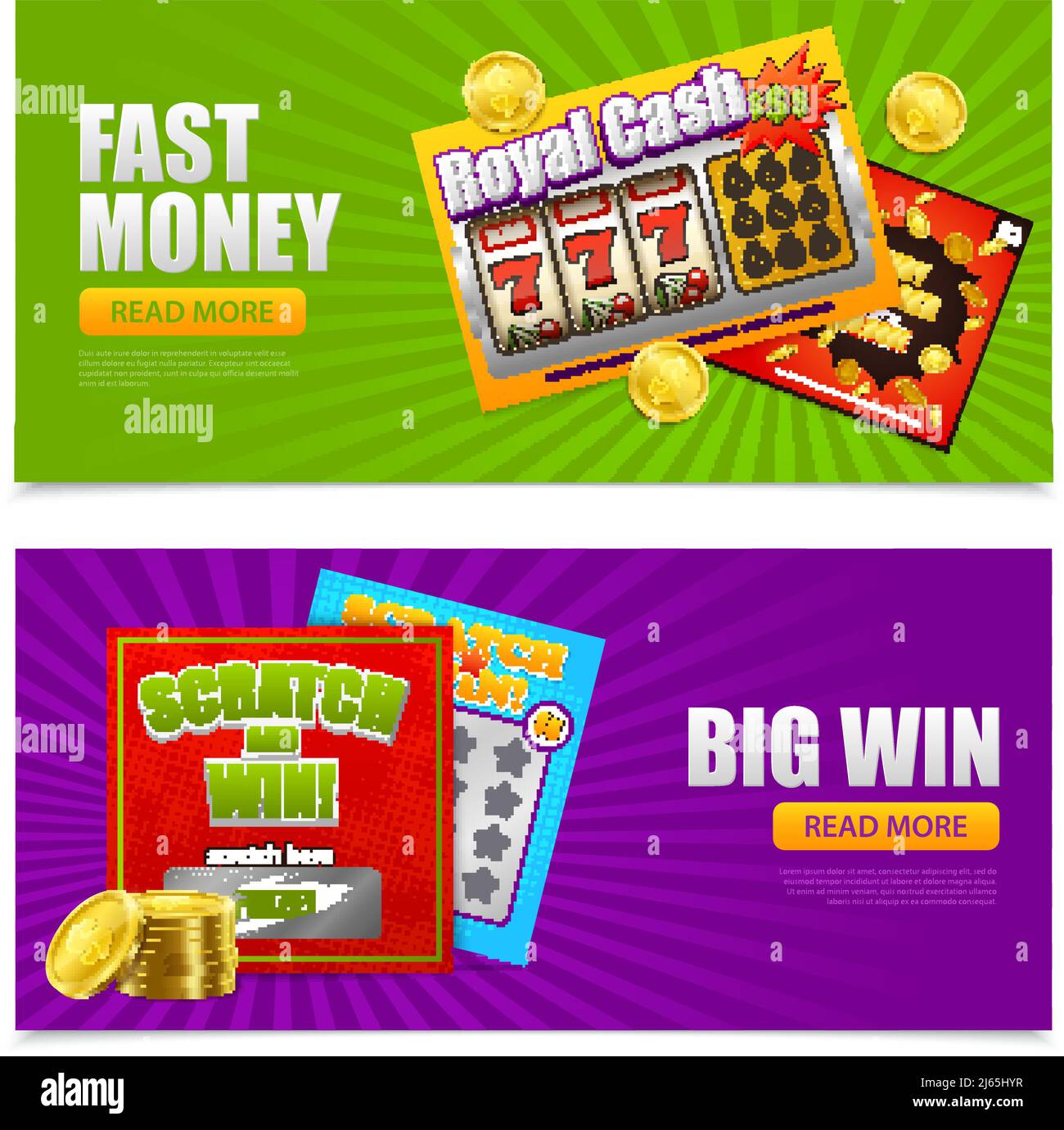 Lottery 2 colorful advertising horizontal banners design with scratch ...