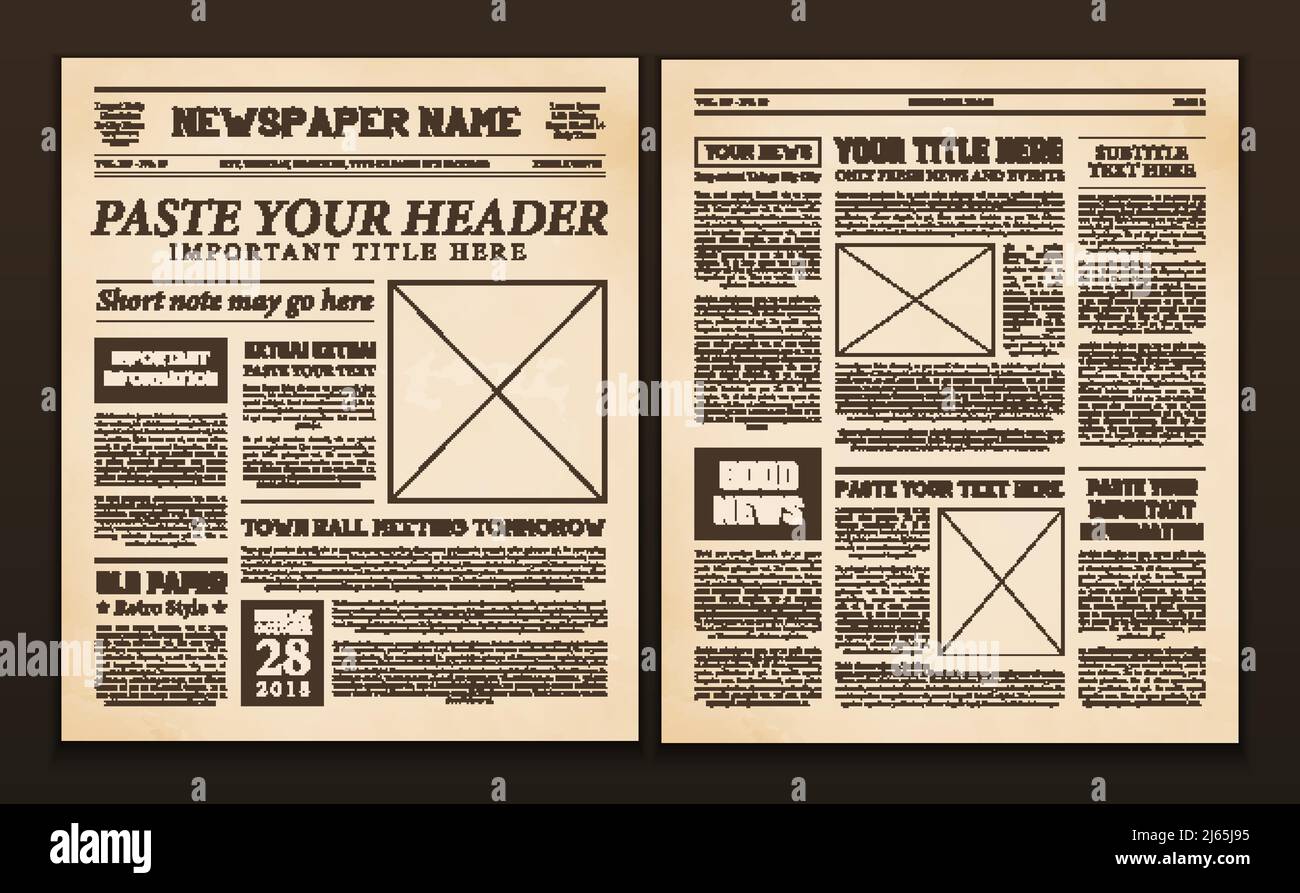 Old vintage newspaper 2 realistic pages templates for you title header ...