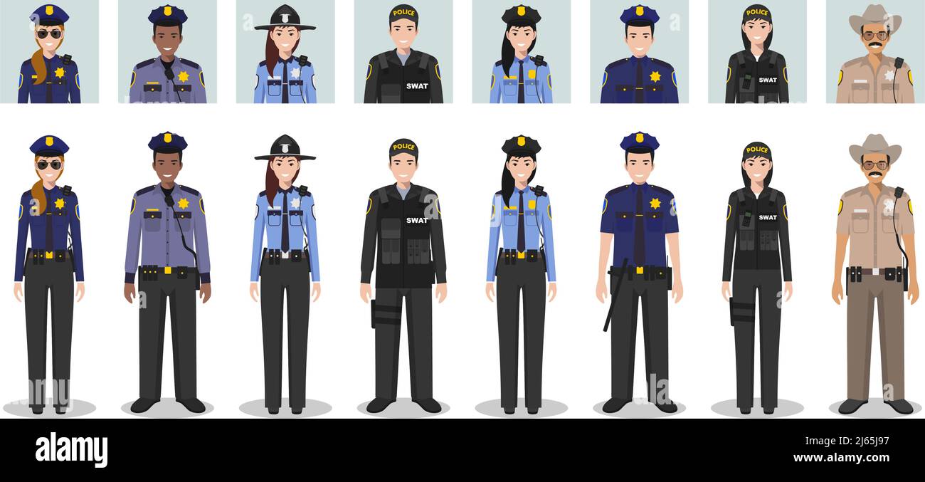 Detailed illustration and avatars icons of sheriff, SWAT officer ...