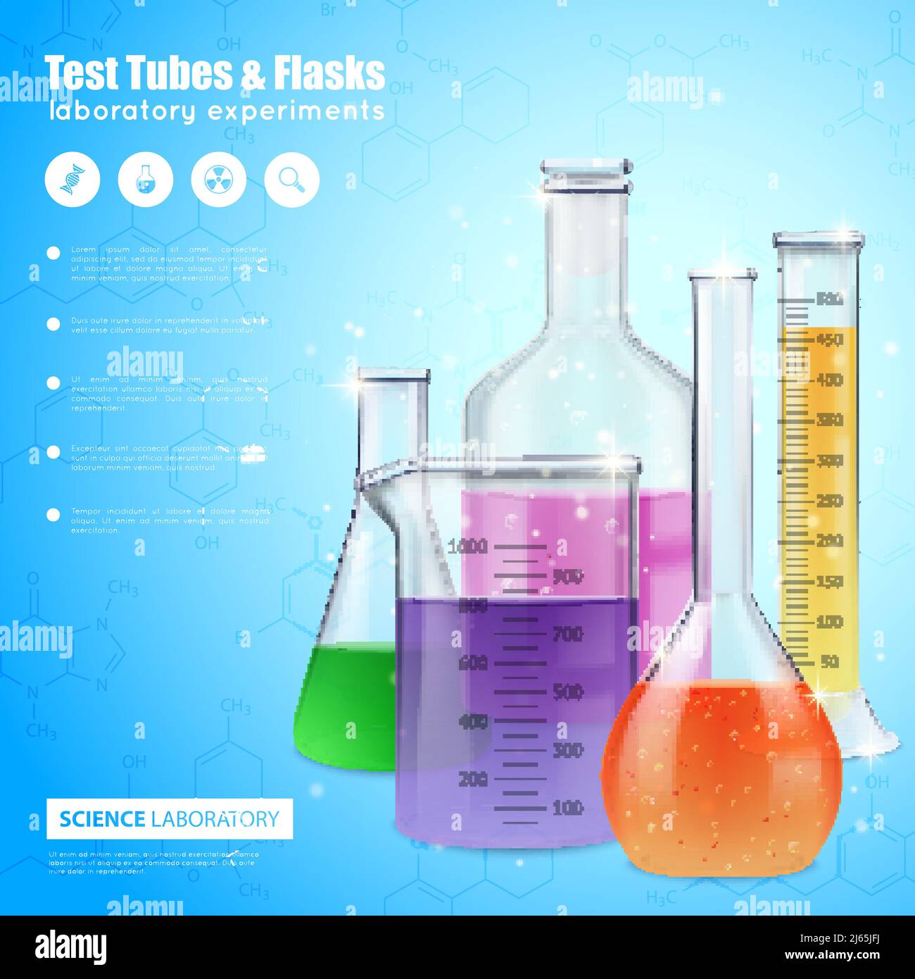 Science laboratory design concept with test tubes and flasks filling ...