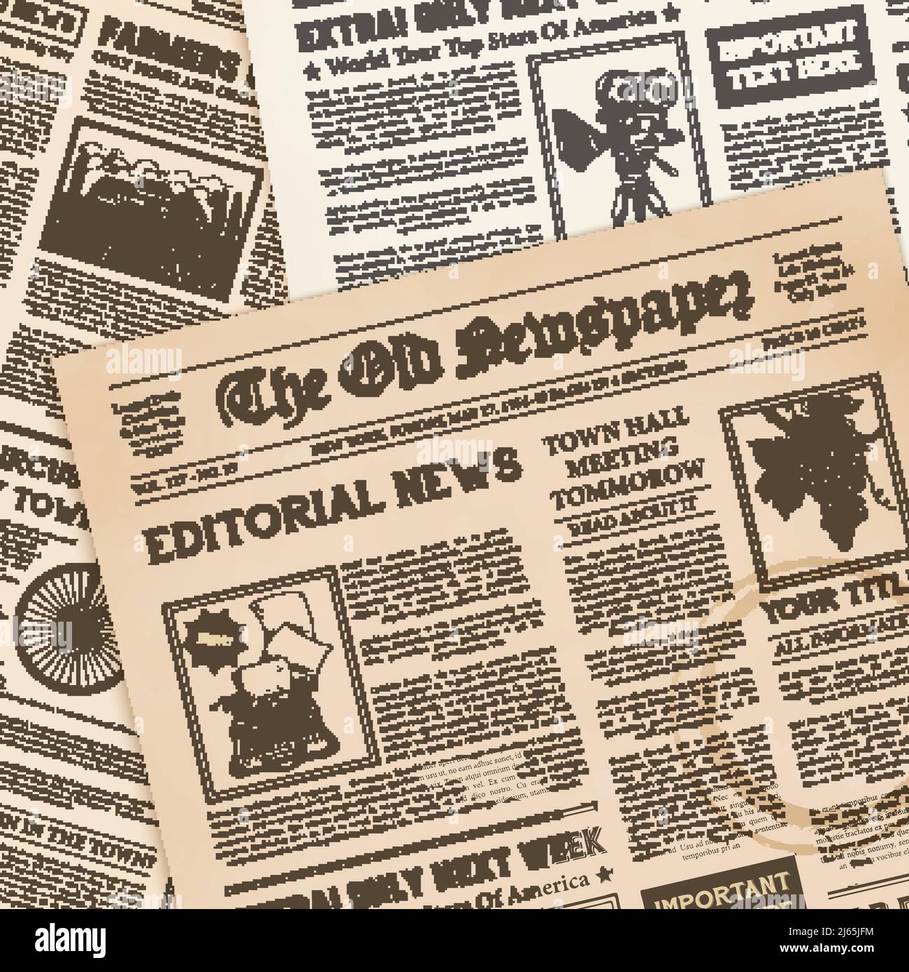 Old newspaper pages with coffee ring stain on editorial news realistic ...