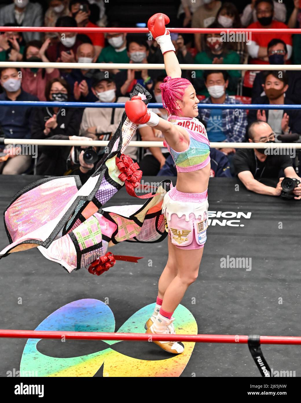 Tokyo, Japan. 12th Apr, 2022. Mizuki Hiruta enters the ring before the ...