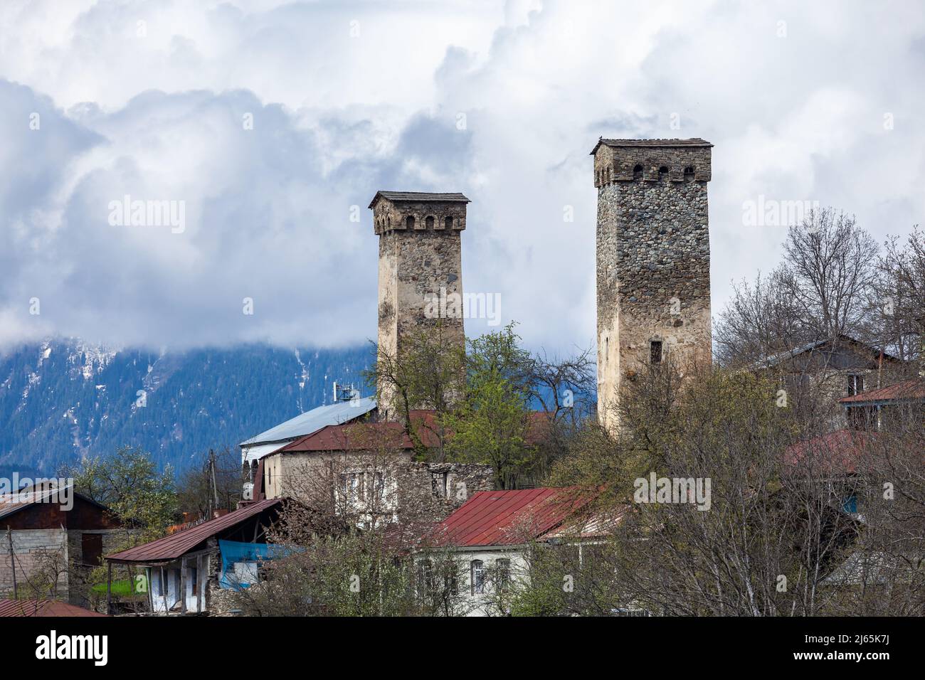 Traditional ancient Svan Towers in Upper Svaneti, Caucasus. Traveling ...