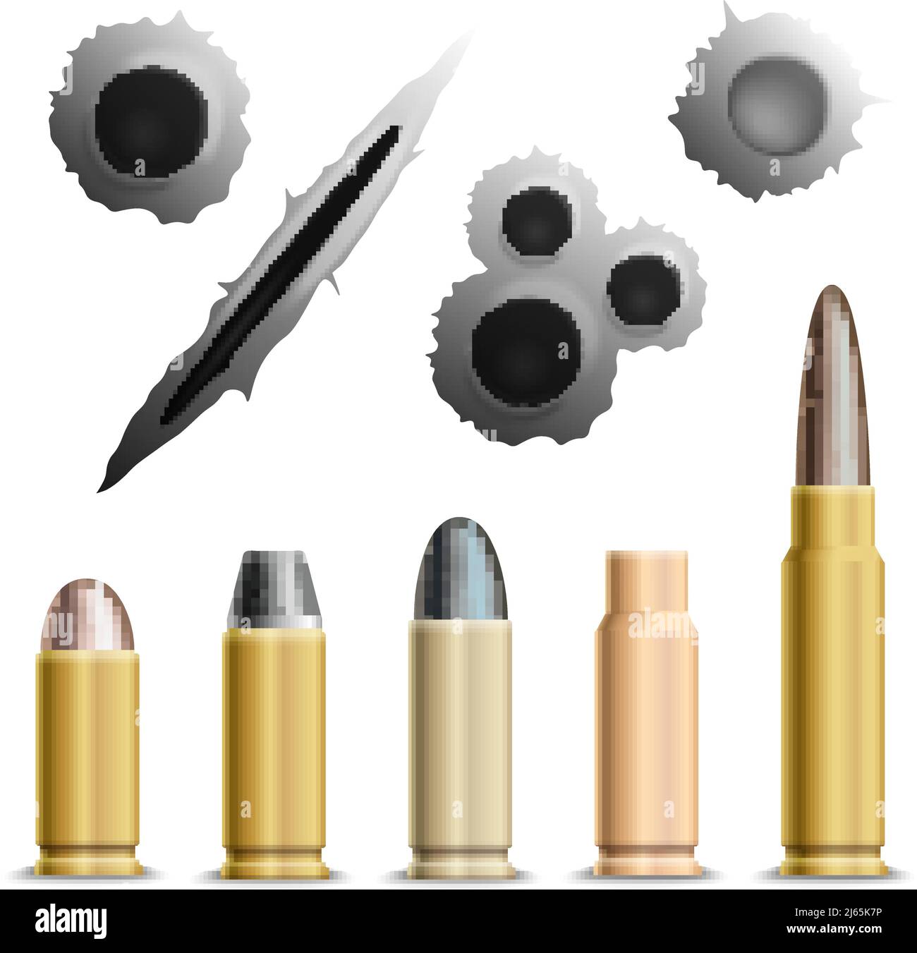 Bullets and holes realistic set of isolated grey bullet holes and ...