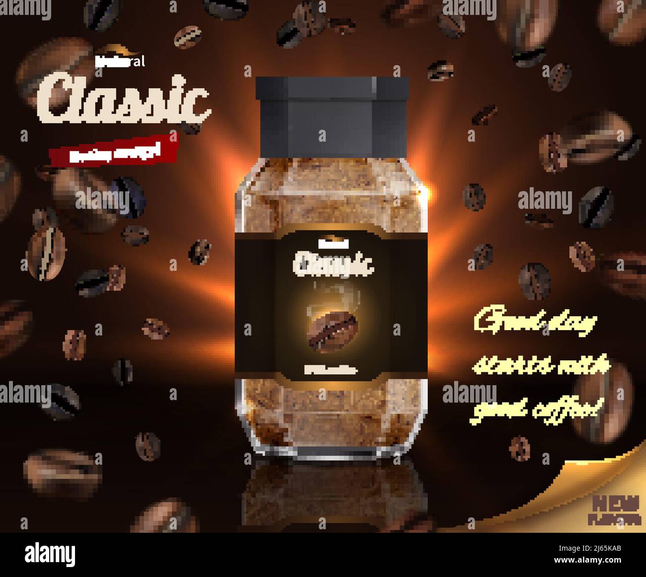 Morning energy of classic coffee realistic composition with glass jar ...