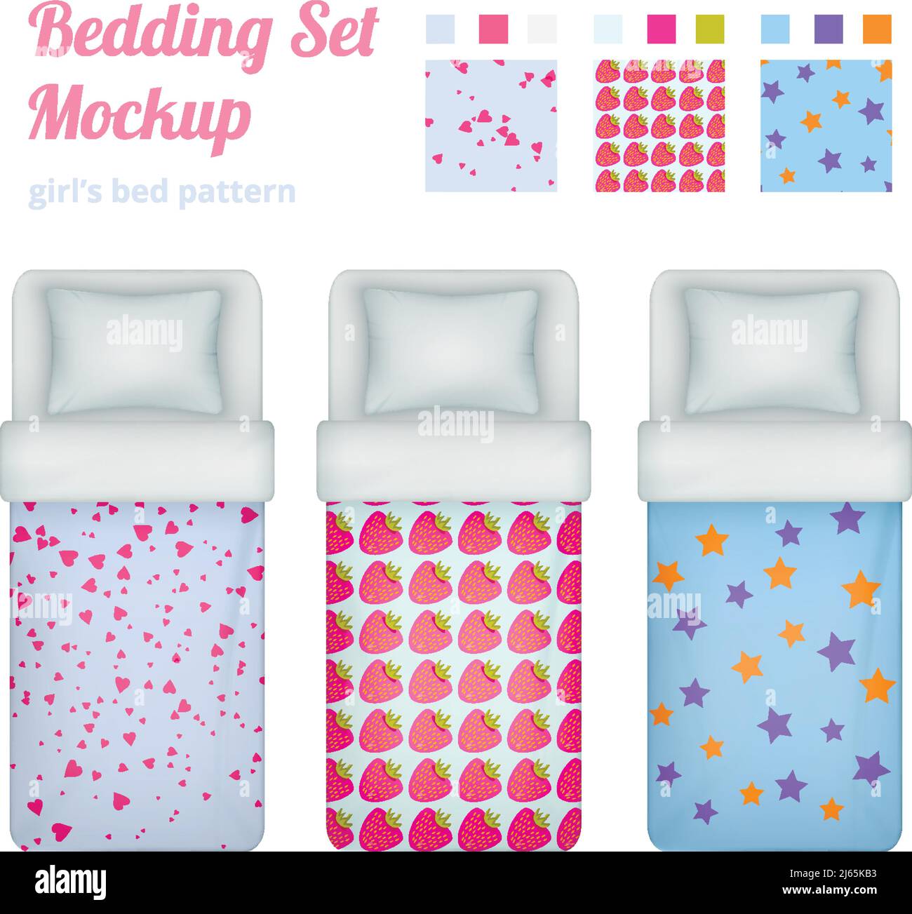 Childish girl bedding set of isolated patterns for sheeting textile and ...