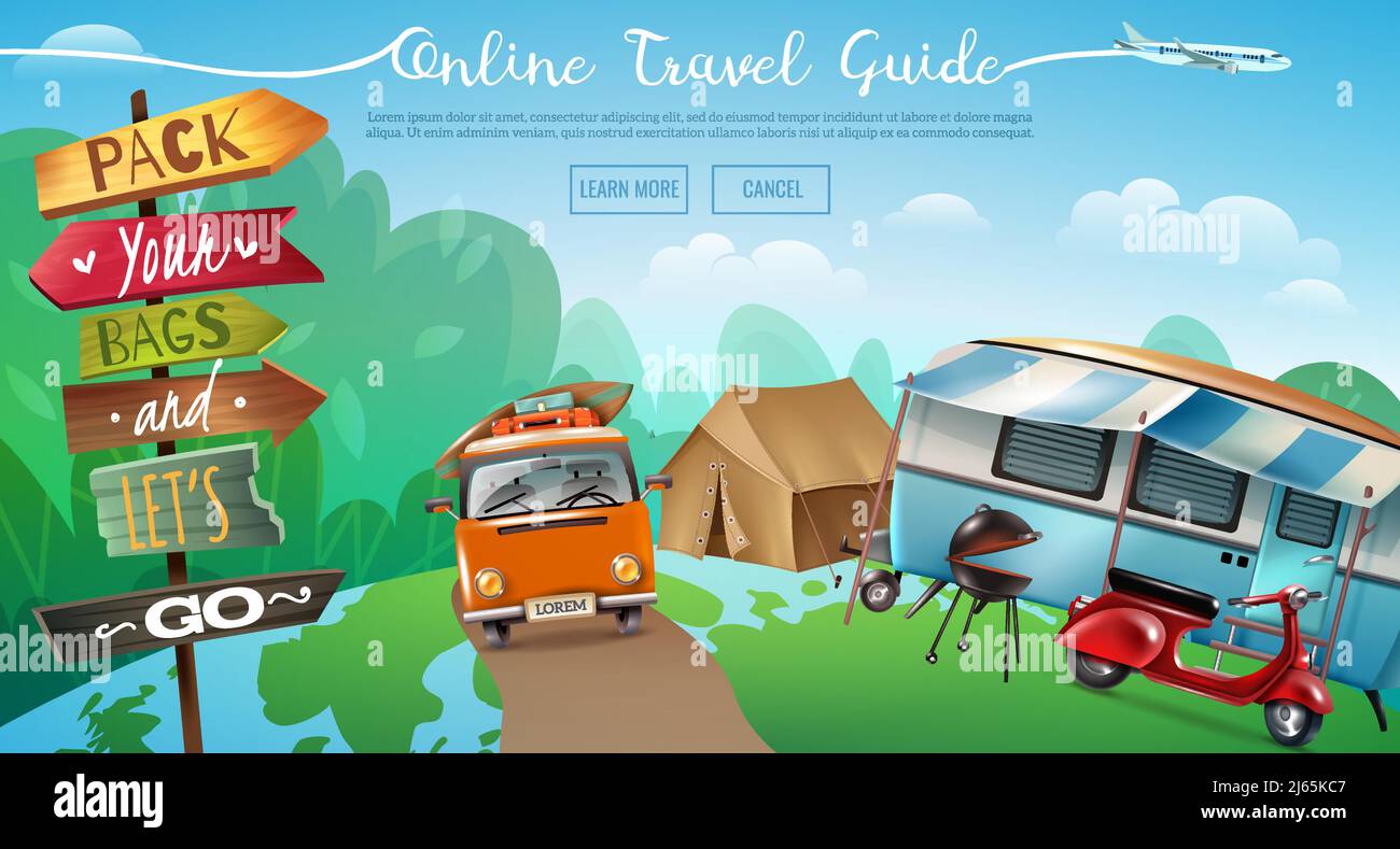 Travel tourism horizontal banner with conceptual background outdoor ...