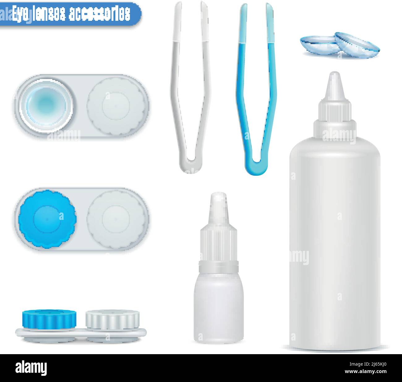 Eye lenses accessories realistic set with isolated images of contact ...