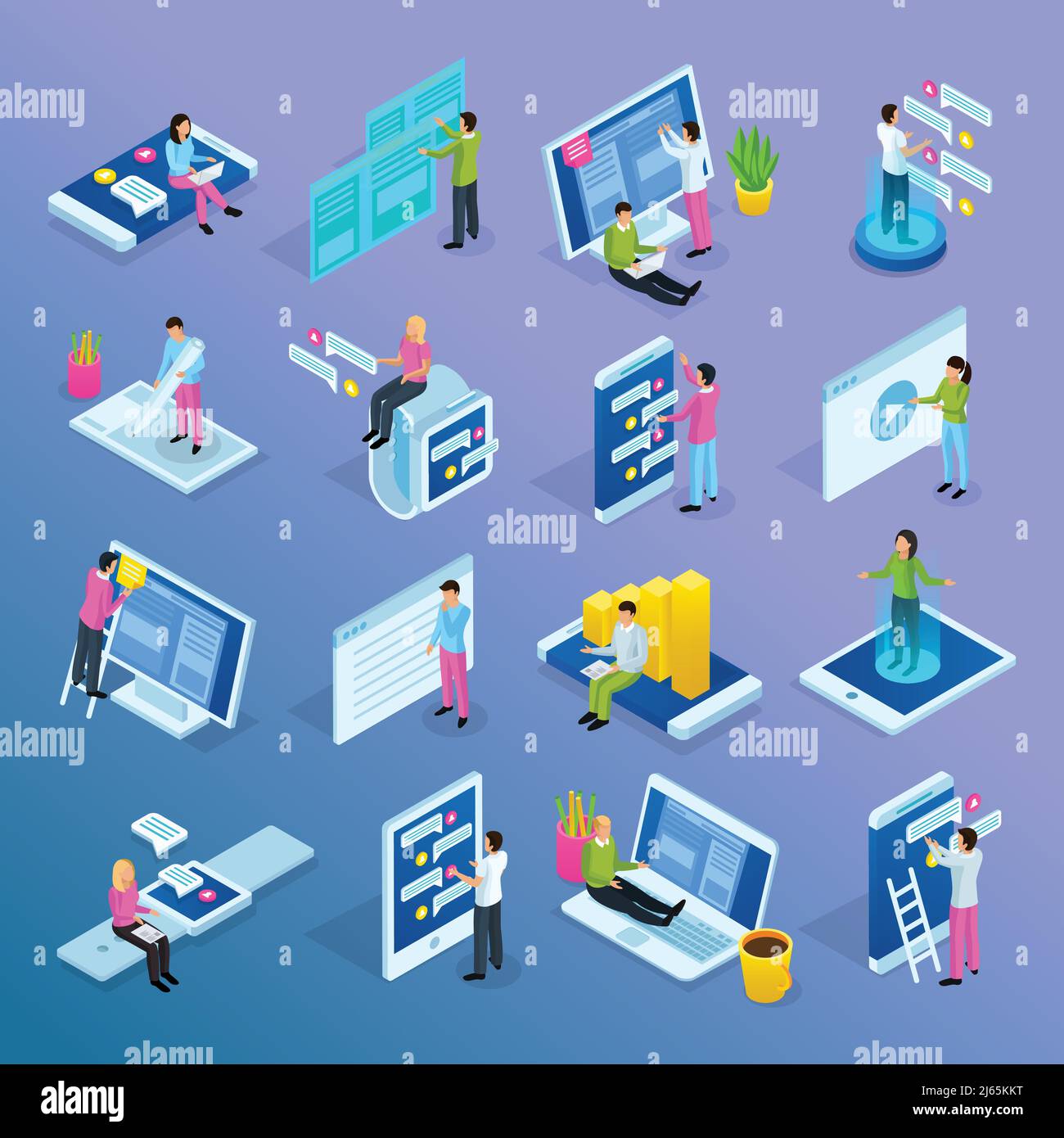 People and interfaces isometric icons collection with isolated ...