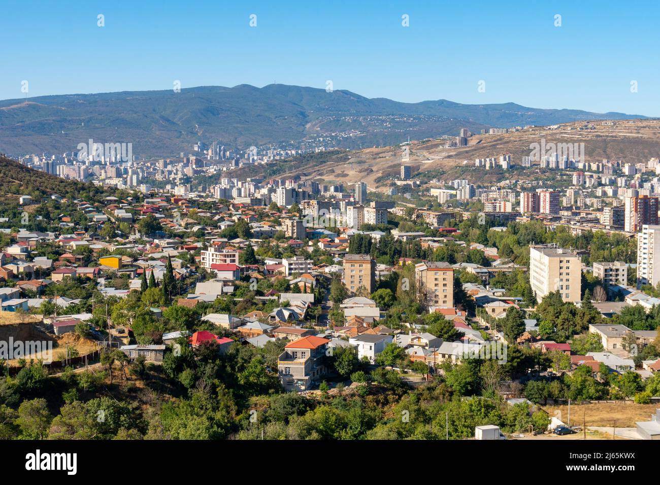 Residential area of Tbilisi, multi-storey buildings. Travel to Georgia ...