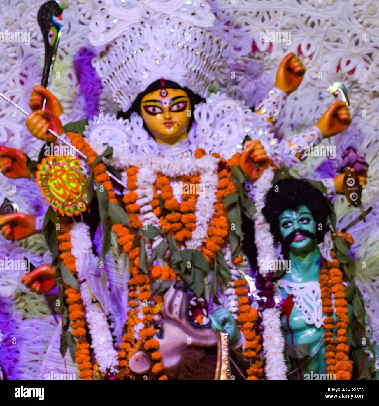 Goddess Durga with traditional look in close up view at a South Kolkata ...