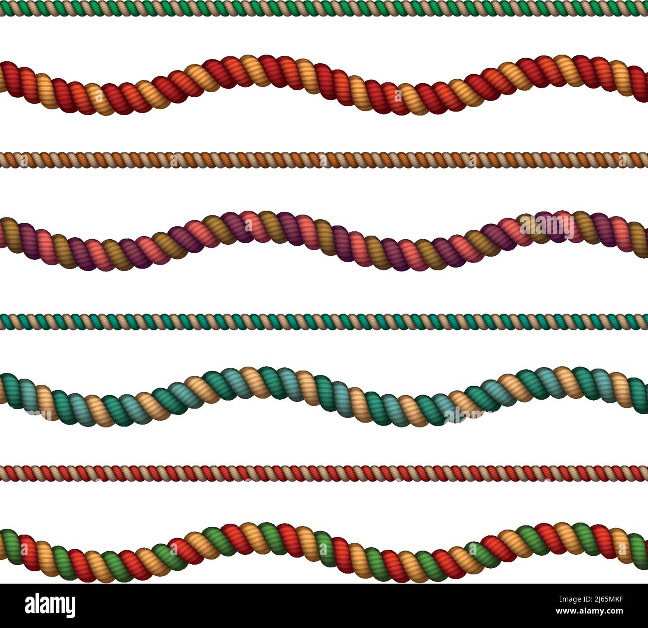 Decorative colorful cord rope realistic horizontal wavy and straight ...