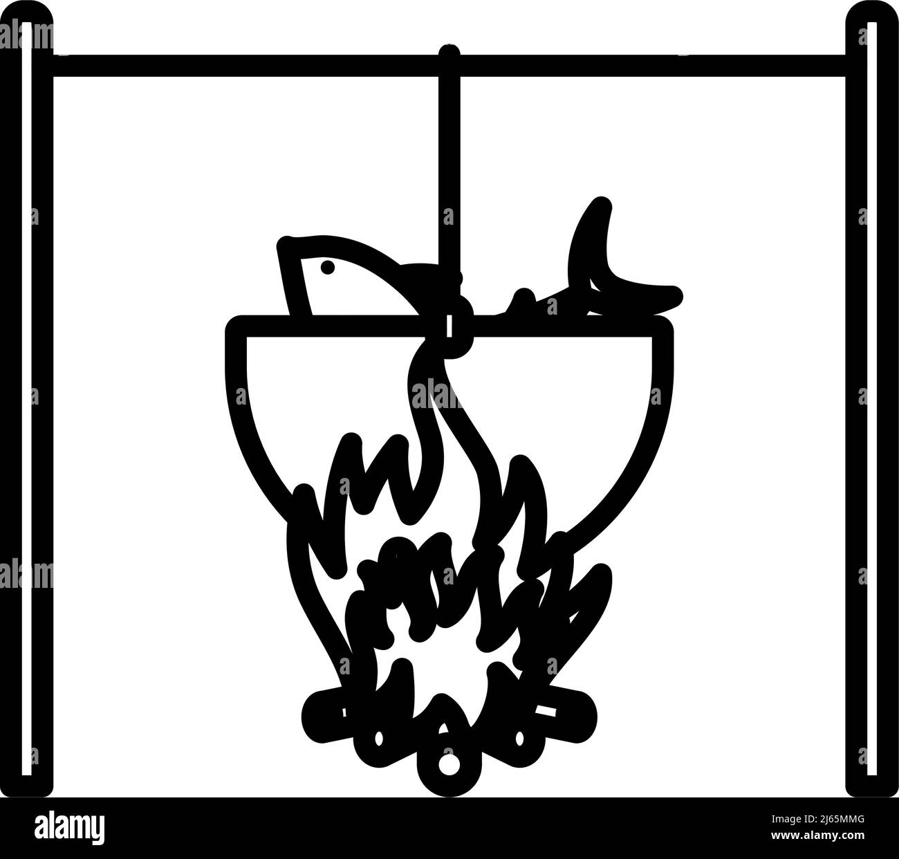 Icon Of Fire And Fishing Pot. Bold outline design with editable stroke ...