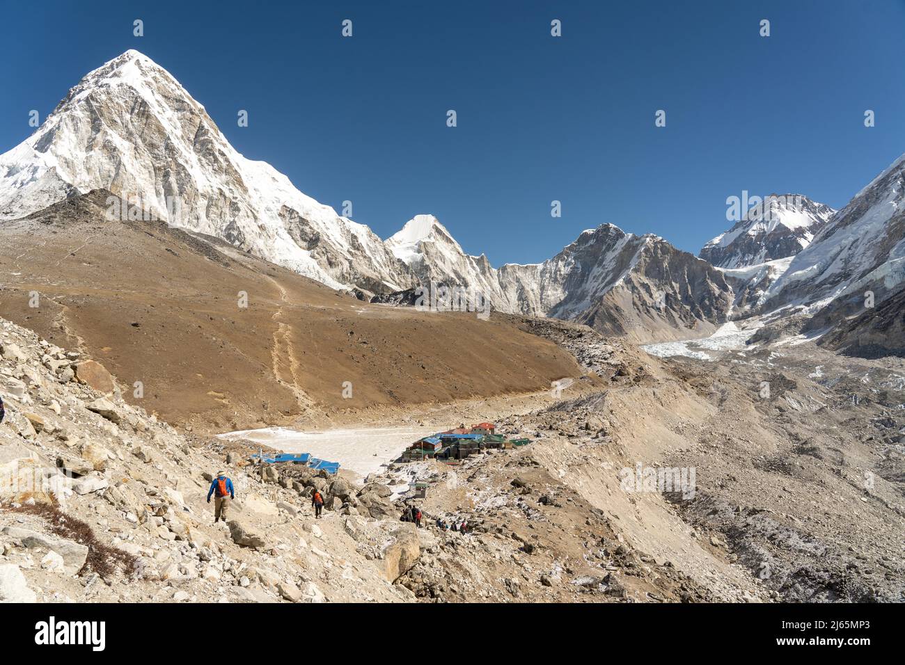 A panoramic view of Gorak Shep, Kala Patthar and the Khumbu Valley with ...