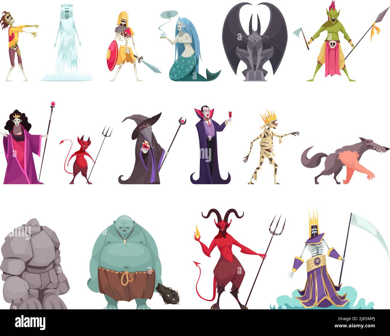 Evil fairy tails characters set with wicked witch stepmother queen ...