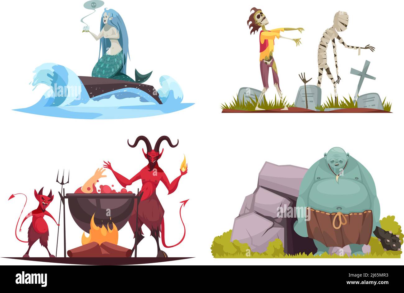 Evil character concept 4 cartoon compositions with wicked sea witch ...