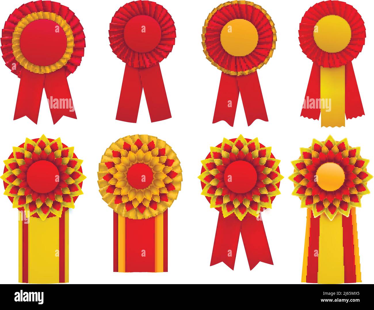 Red golden yellow decorative medal awards circulair rosettes badges ...