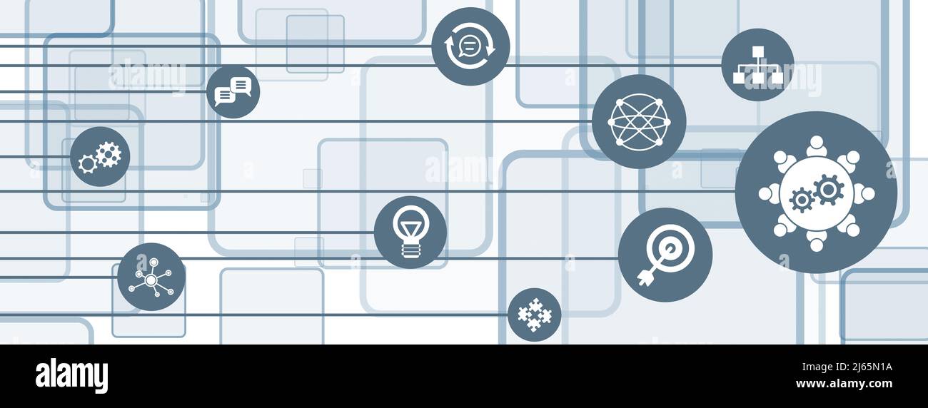 Concept of workshop with connected icons Stock Photo - Alamy