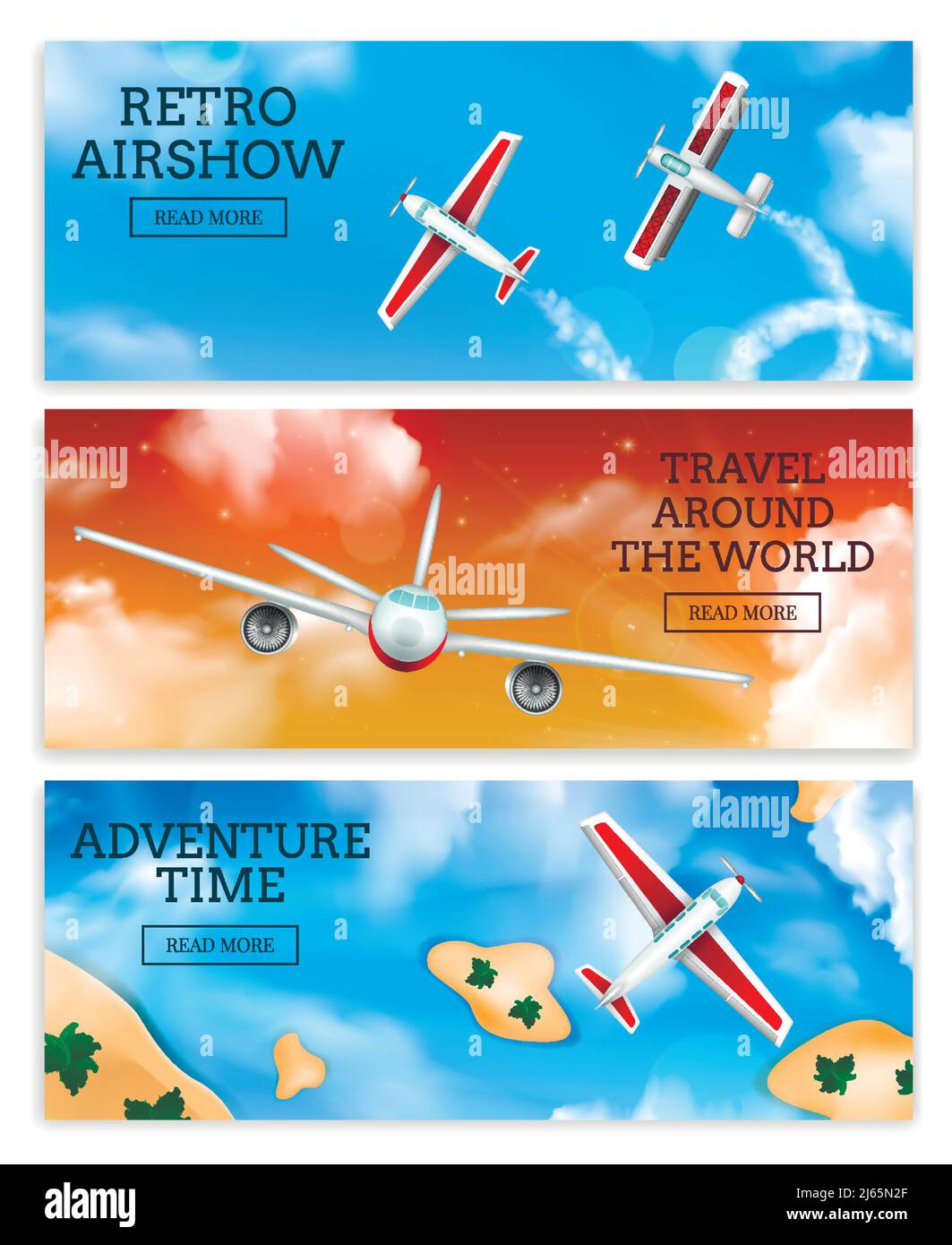 Retro airshow and travel agency airlines advertisement 3 realistic ...