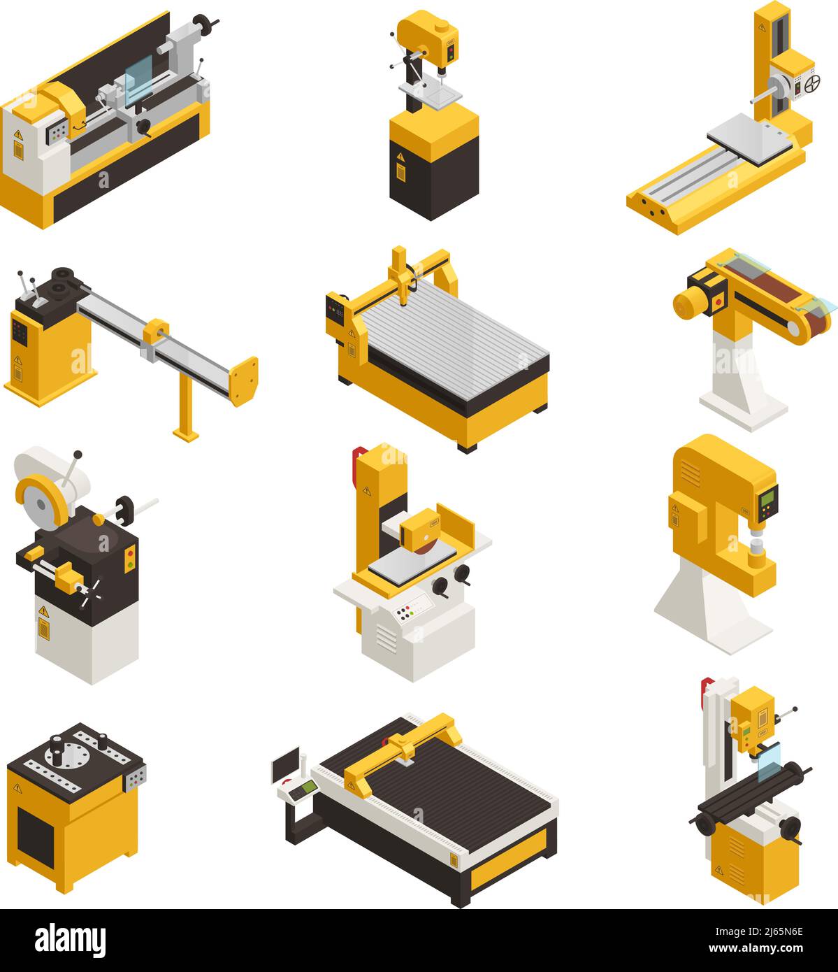 Industrial machinery icons set with technology symbols isometric ...
