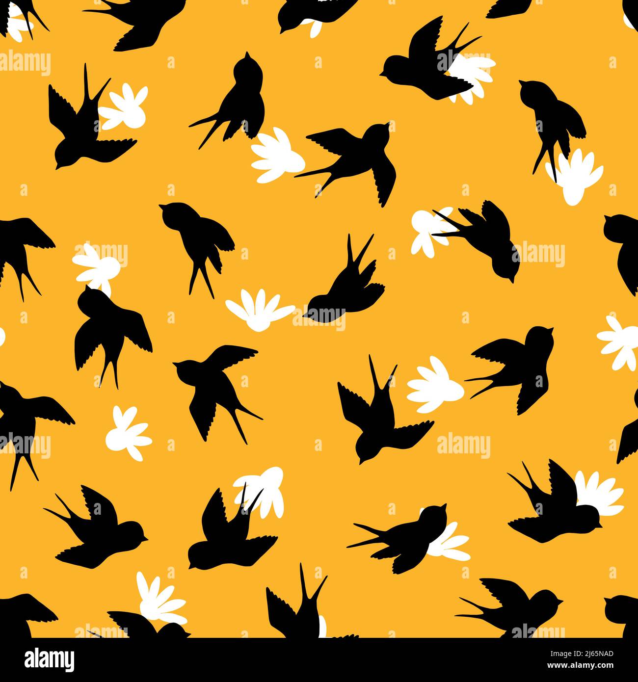 Seamless pattern with swallow silhouette on color background. Cute bird ...