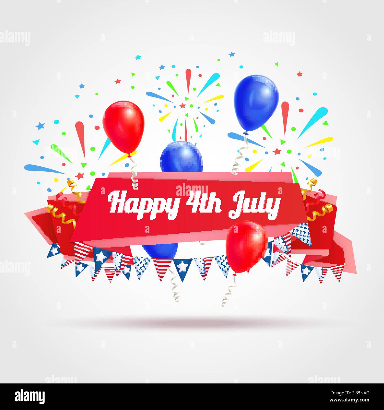 Happy 4th of july greeting postcard with festive flags fireworks and ...