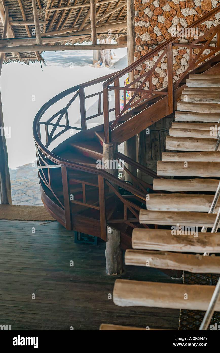 Empty street cafe interior in city with stairs hi-res stock photography ...