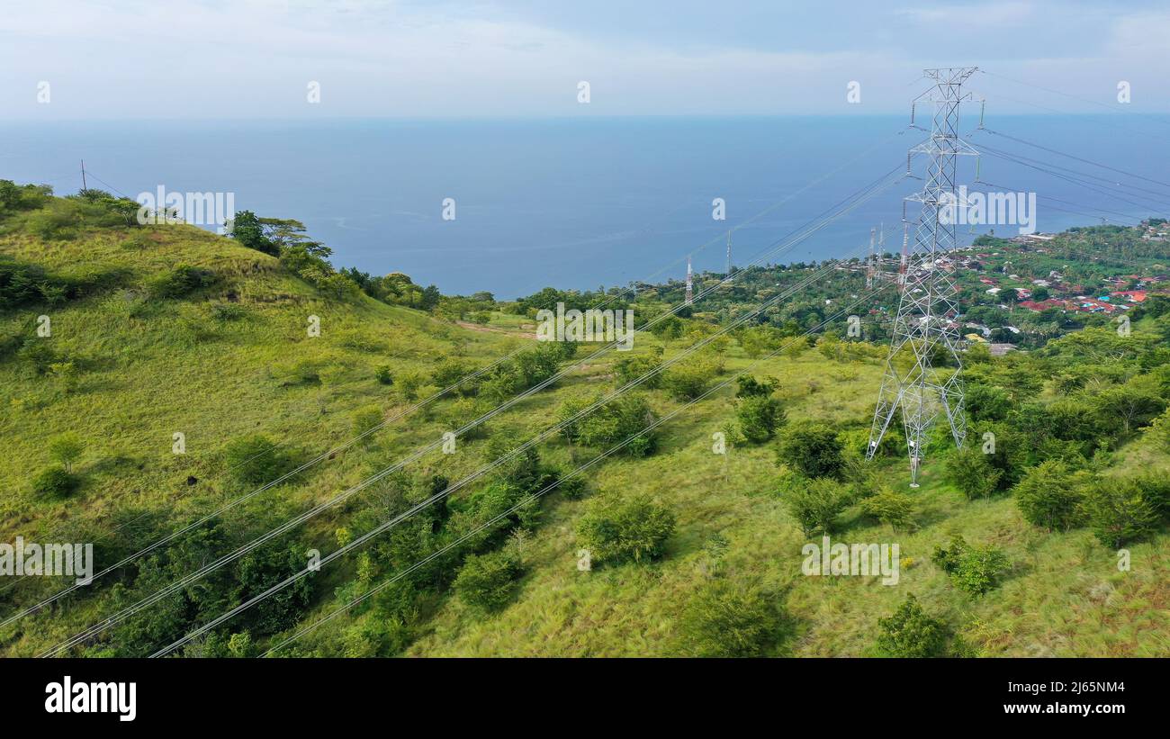 Transmission tower, power tower or electricity pylon. Steel structure ...