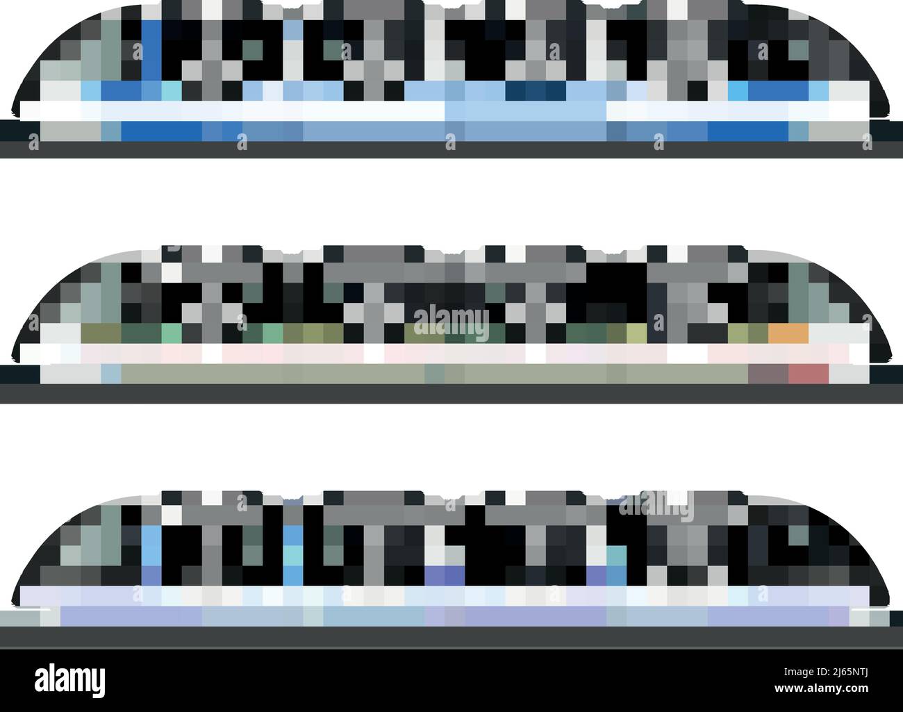 Passenger tram train realistic mockup with side view of three ...