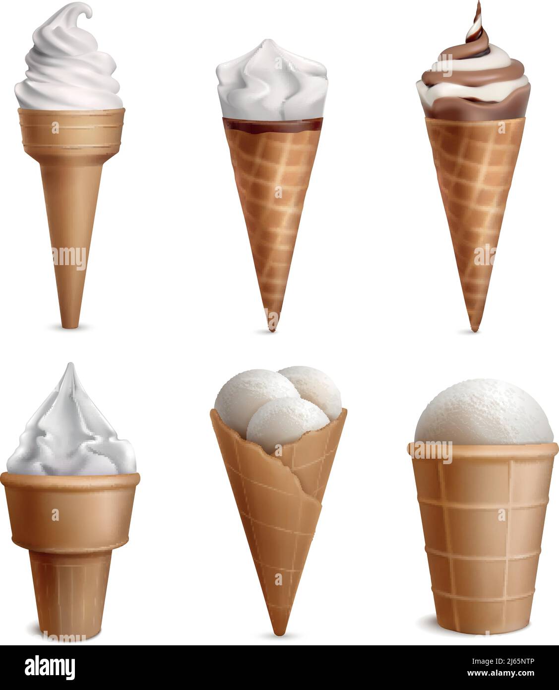 Ice cream realistic set with six isolated icecream in wafer cups of ...