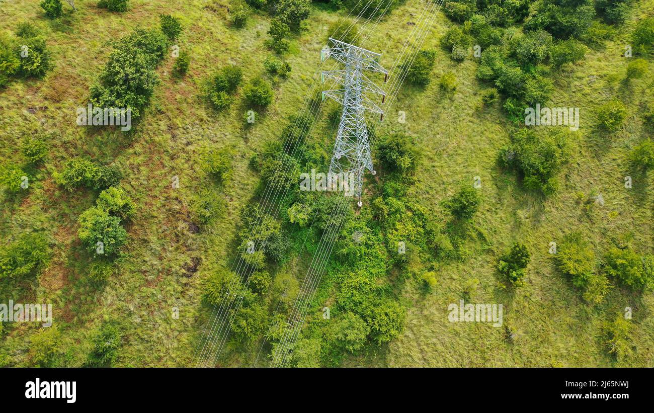 Transmission tower, power tower or electricity pylon. Steel structure ...