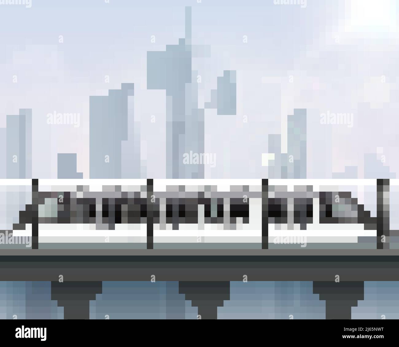 Passenger tram train realistic composition with view of cityscape and ...