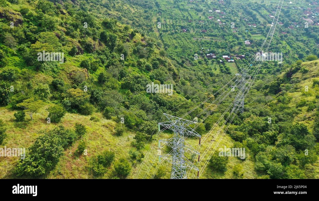 Transmission tower, power tower or electricity pylon. Steel structure ...