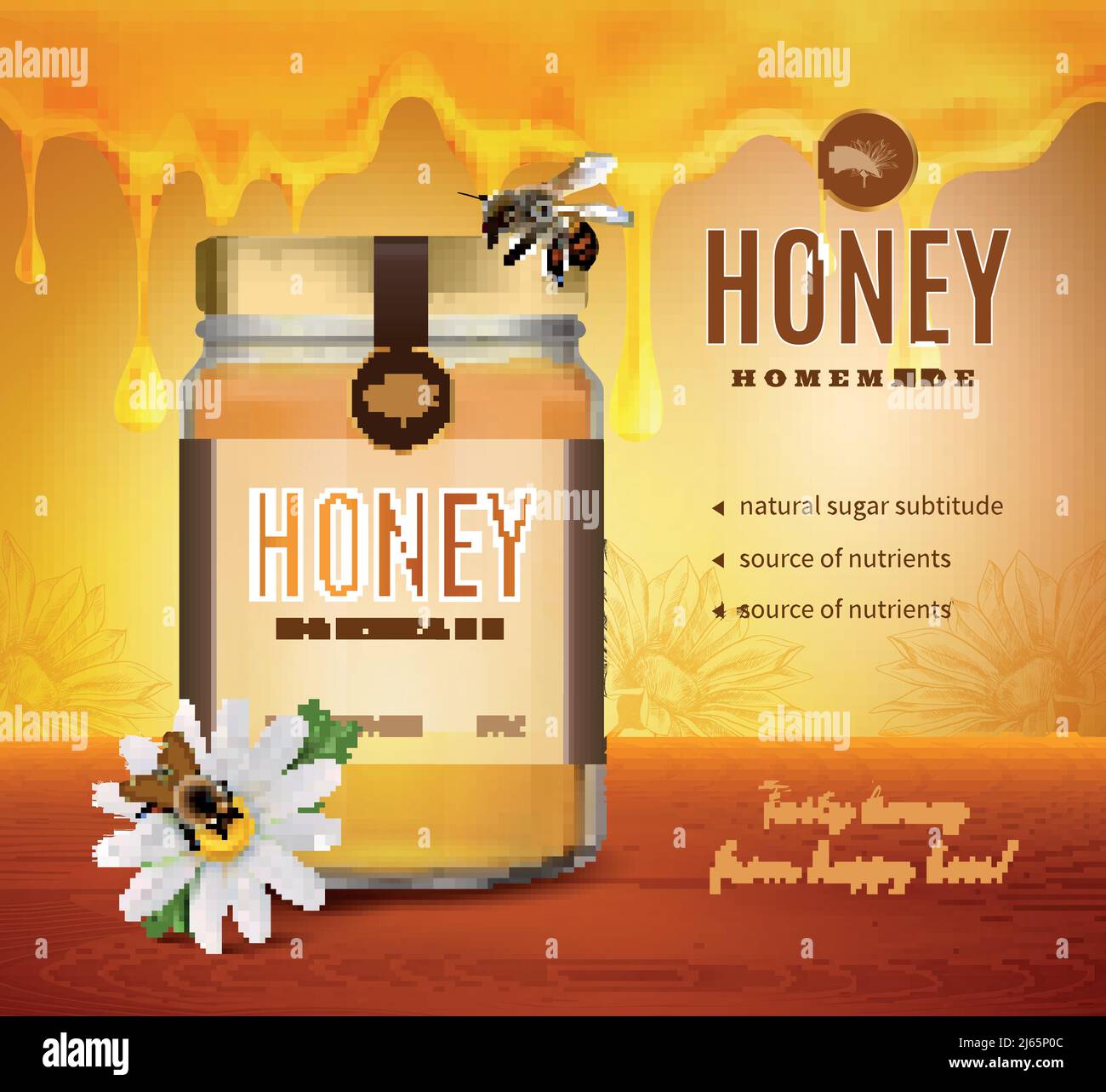Honey advertising composition with realistic image of product packaging ...