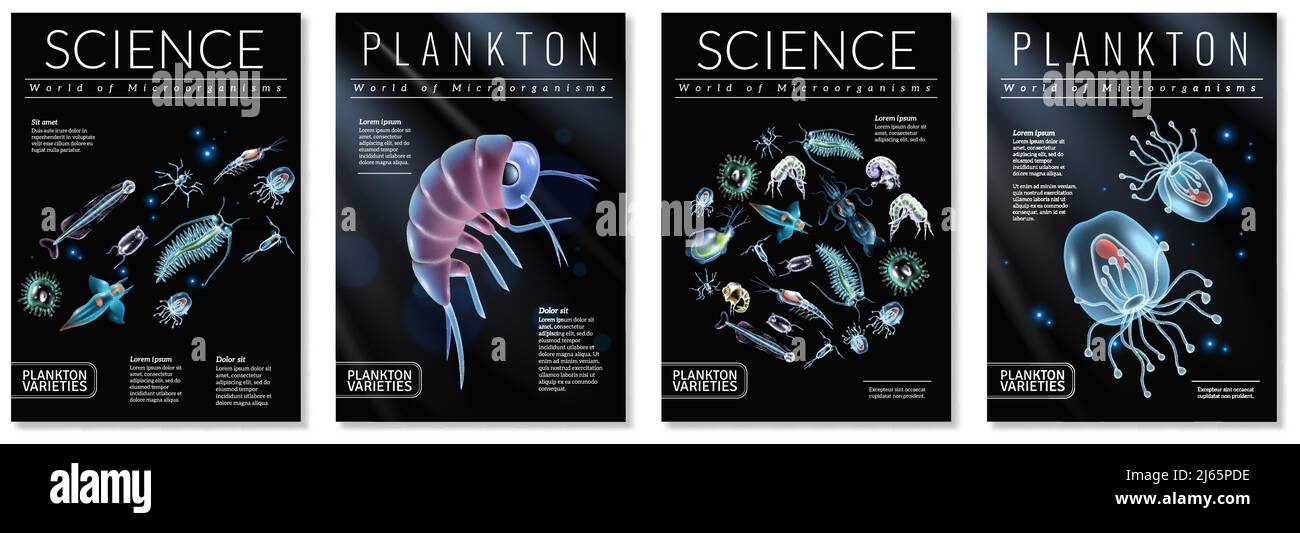 Set of four posters on theme of plankton varieties as template for ...