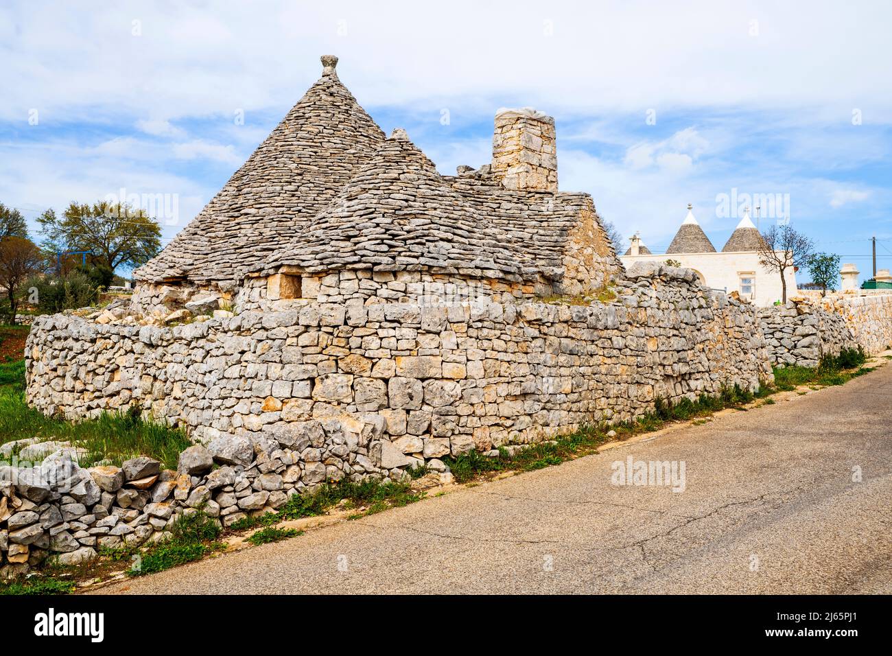Trulli dwellings in Apulia, countryside, olive tree and traditional ...