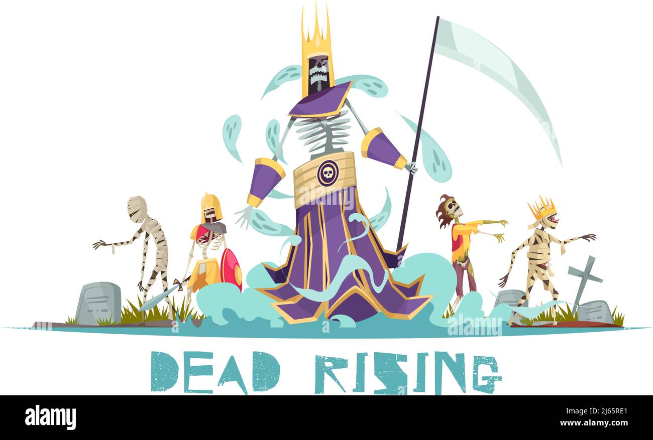 Dead rising spooky design concept with ghosts walking around cemetery ...