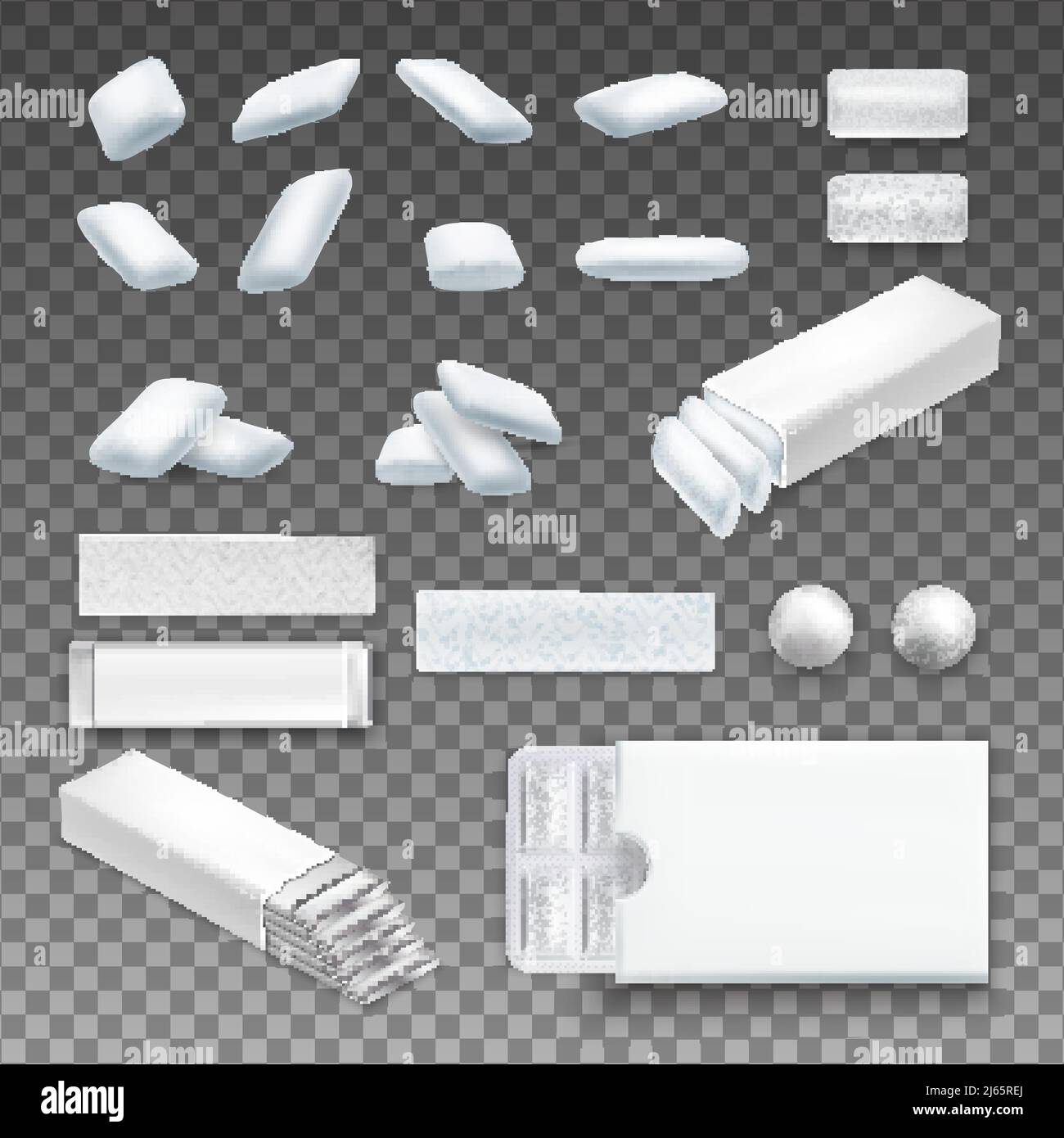 Set of realistic chewing gum of various shape in white color on ...